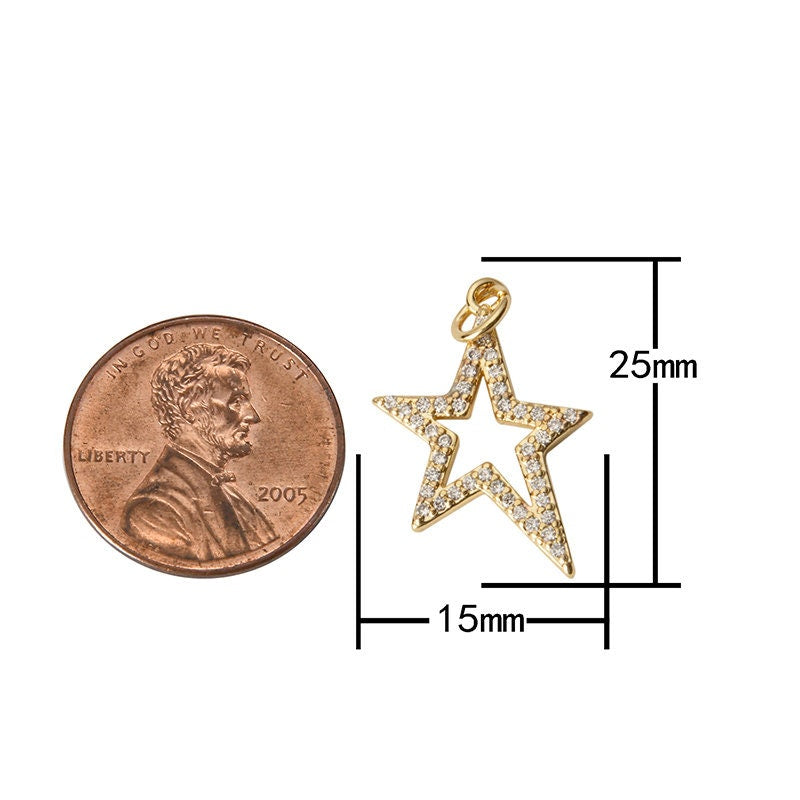 18K Gold Mini Shooting Star Cubic Zirconia Bracelet Necklace Pendant E ...
