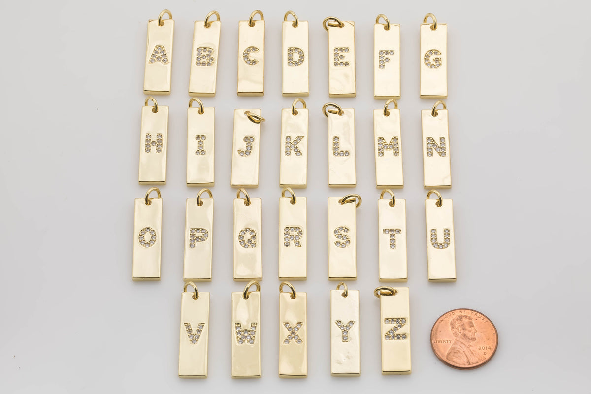 Initial Plate Pendant Gold Plated letters charm Micro pave Cubic Initi ...