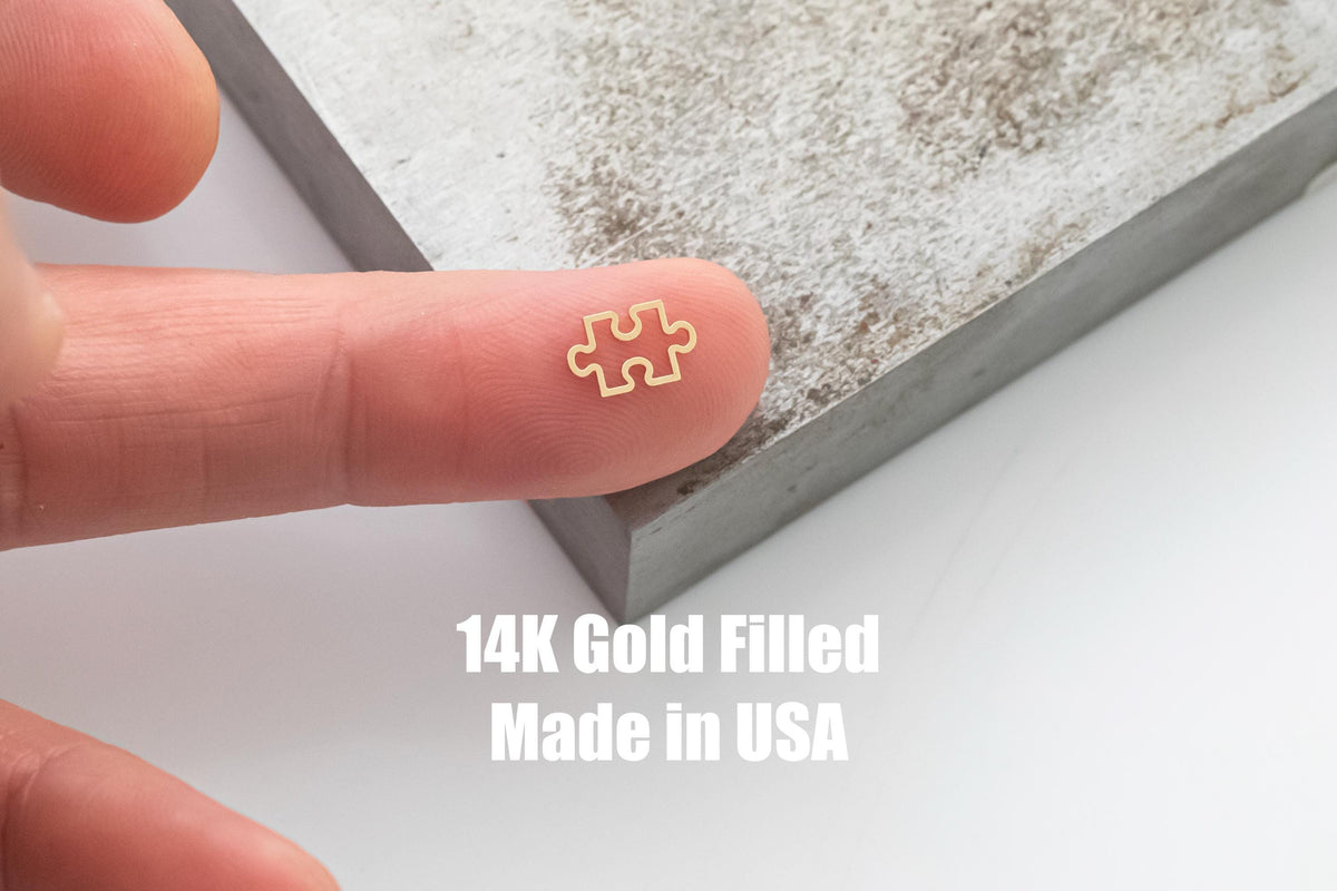 Gold Filled Puzzle Autism Outline connector - sterling silver 14k gold ...