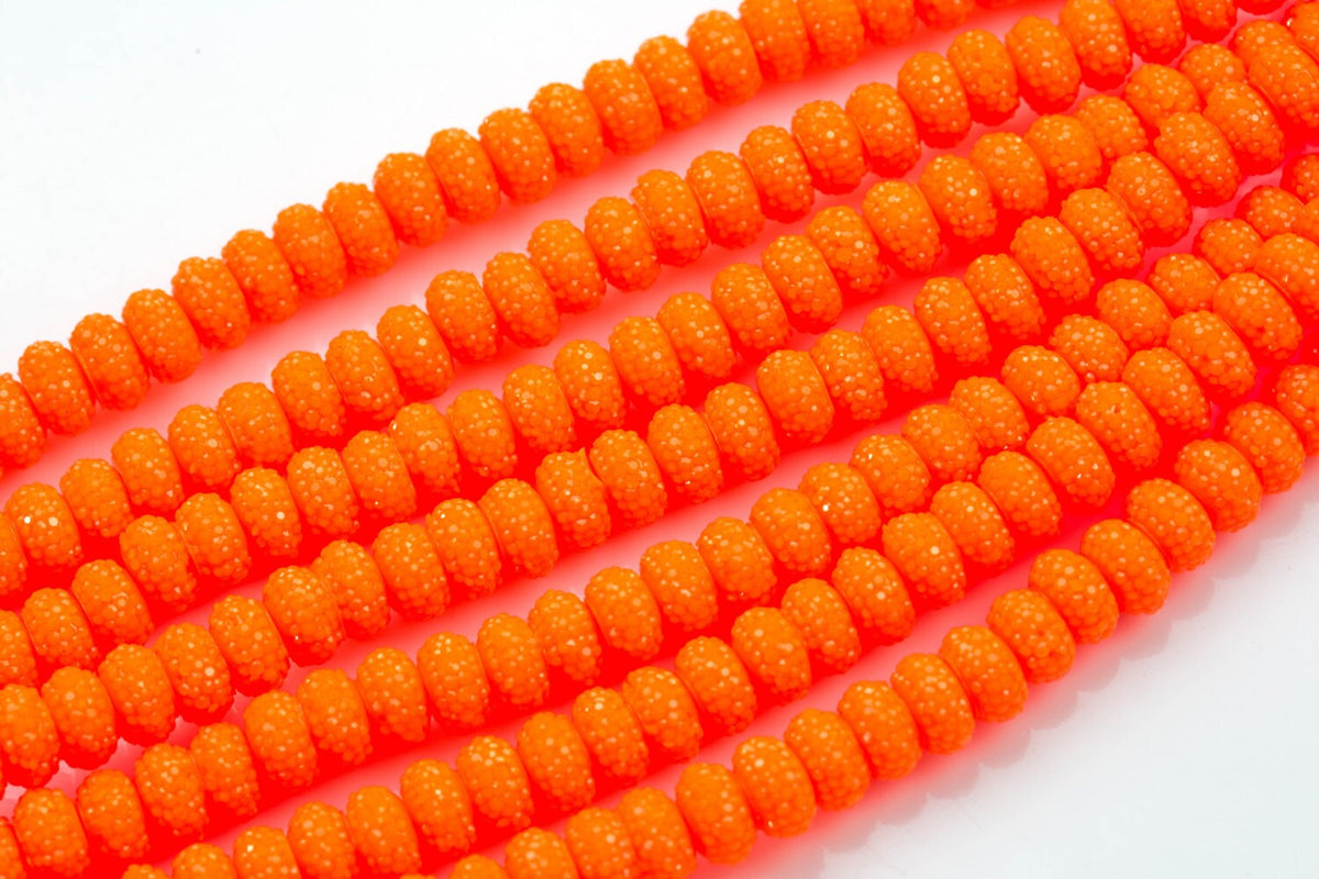 6mm 8mm 10mm Roundel Micro Pave In half strands- Neon Orange – Bead Boat