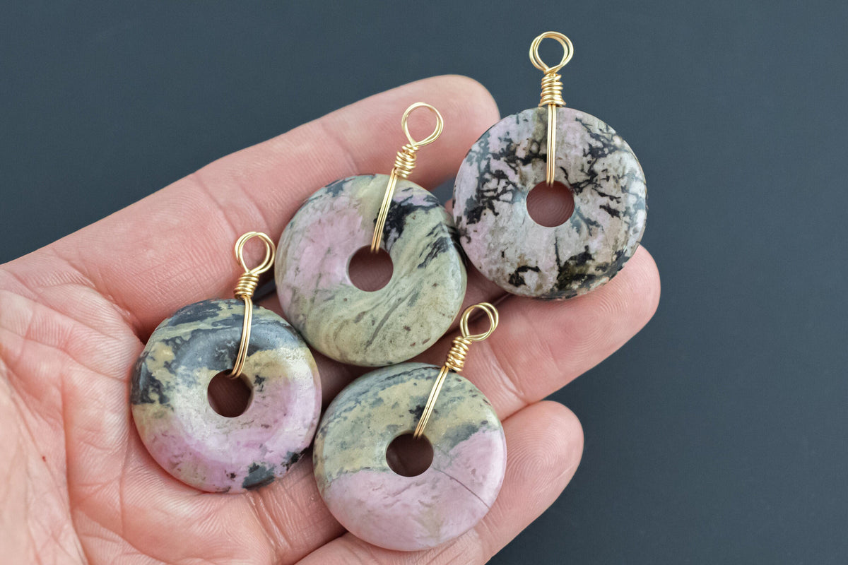 Wrapped Rhodonite Donut Circle Pi Stone Pendant – Bead Boat